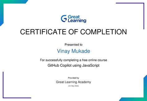 Hi All I Have Successfully Completed The Github Copilot Using Javascript Course Offered By