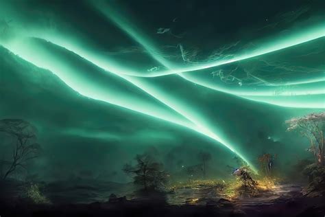 Premium Photo A Green Light Is Lit Up In The Sky Above A Fire Pit