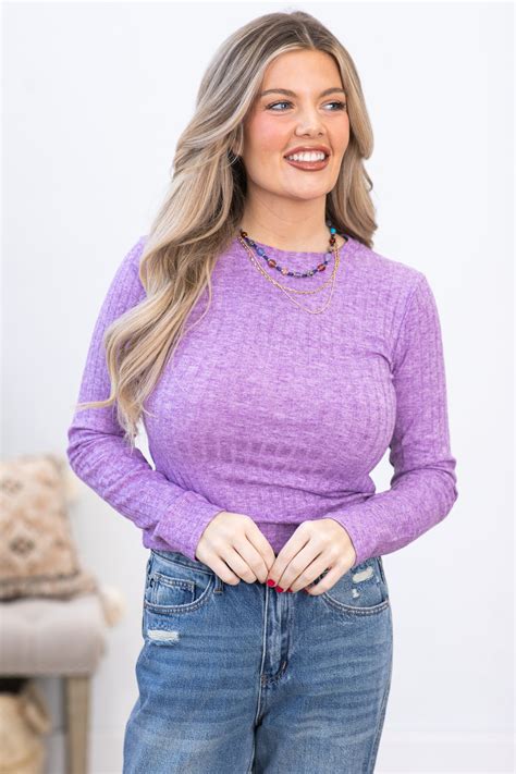 Purple Ribbed Long Sleeve Round Neck Top · Filly Flair