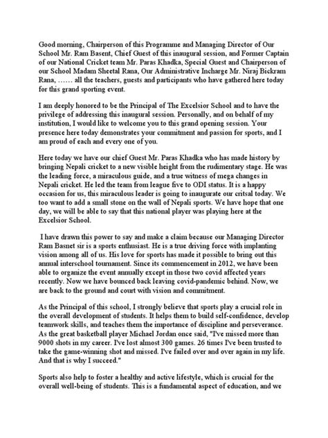 Speech For School Function Pdf Sports