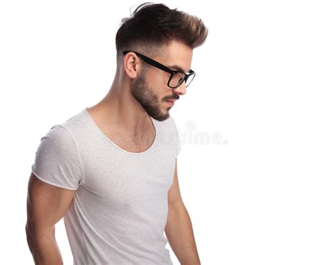 Side View Of A Young Casual Man Wearing Glasses Stock Image Image Of