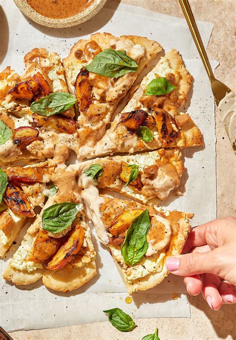 Grilled Peach And Whipped Goat Cheese Flatbread Georgia Grinders