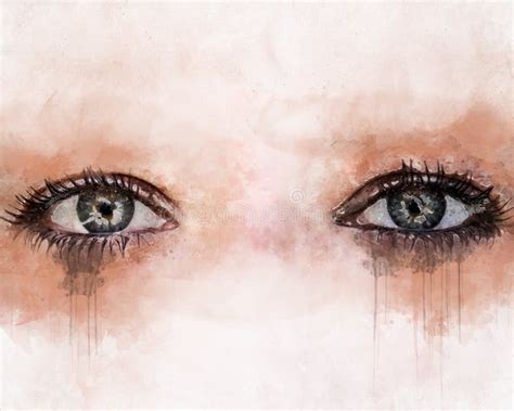 Ojos Tristes Humanos Pintados Con Acuarelas En El Armario De Papel