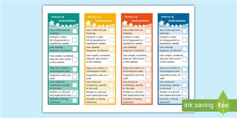 Features Of Instructions Checklist Bookmarks Teacher Made
