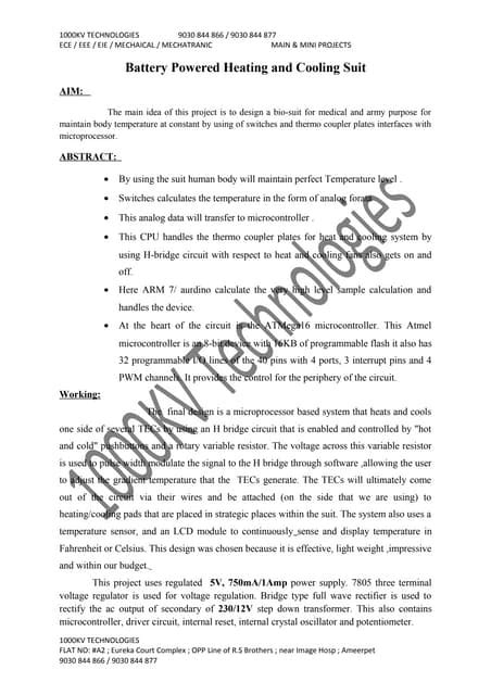 Mini Ee 13 Battery Powered Heating And Cooling Suit Electrical Engineering Mini Projects