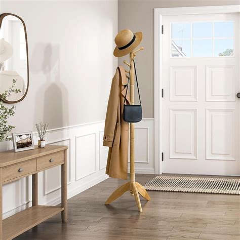 Glasflength Coat Hanger Solid Wood Freestanding Coat Rack With 11 Hooks