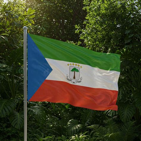 Flag Of Equatorial Guinea Featuring Horizontal Stripes Of Green White