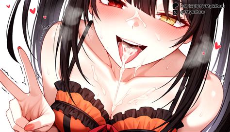 Rule 34 After Fellatio Ai Generated Asymmetrical Hair Bare Shoulders Black Hair Blush Breasts