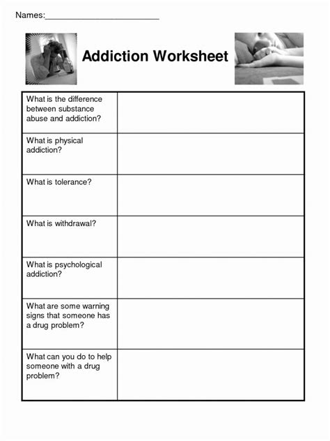 Substance Addiction Worksheets