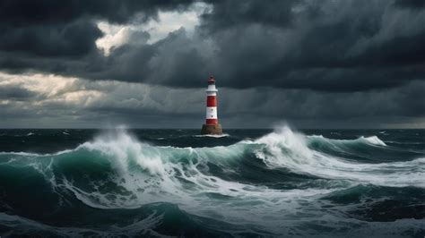 Premium Photo Lighthouse Braving Stormy Sea Waves