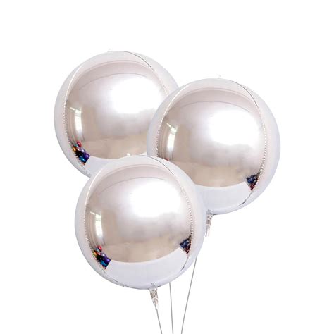 3pcs 10″ 4d Sphere Orbz Foil Balloon Silver Party Time Dubai