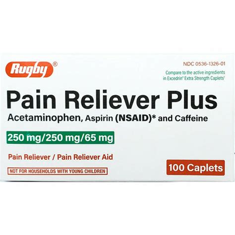 Pain Reliever Plus Acetaminophen 250 Mg 100 Caplets By Rugby
