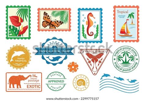 Postal Stamps Postmarks Set Various Postmarks Stock Vector Royalty