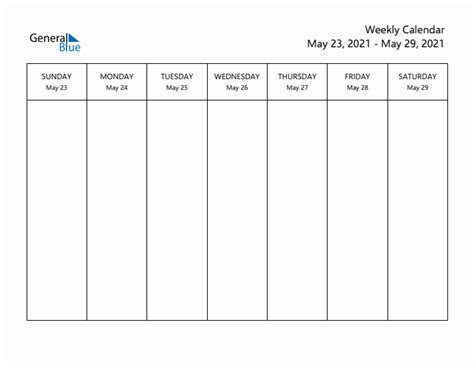 Weekly Calendar May 23 2021 To May 29 2021 Pdf Word Excel