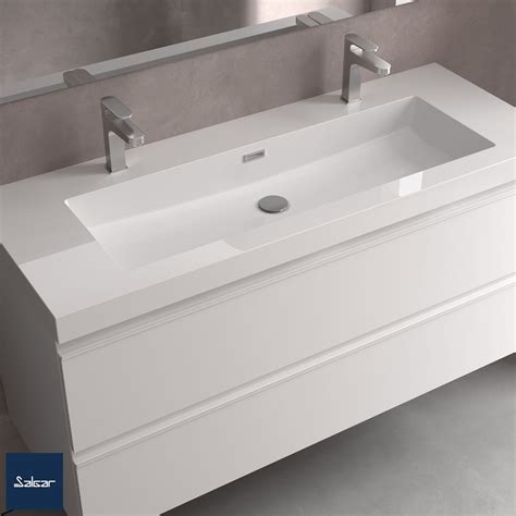Lavabo Toscana 1200 1 Poza Y 2 Grifos Carga Mineral Blanca 1205 X 50