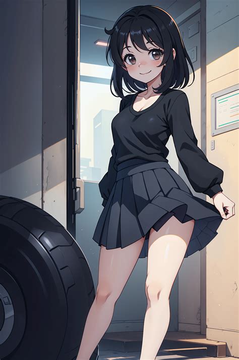Anime Girl In A Short Skirt Standing In Front Of A Door Seaart Ai