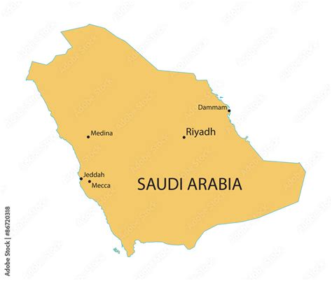 Vector De Stock Yellow Map Of Saudi Arabia With Indication Of Largest