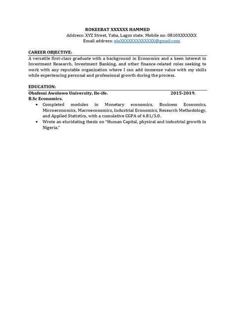 zero work experience cv pdf economics business