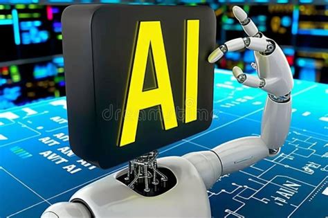 Ai Robot Arm With Digital Sign Futuristic Technology Advanced Robotics Stock Illustration