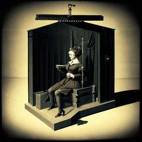 Female Assistant Sits Inside The Wringer Box Illusion While Magician Turns The Cranks To Flatten