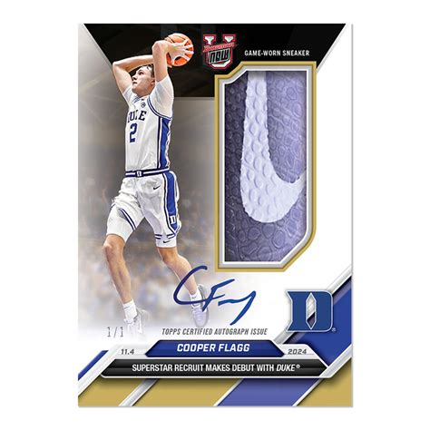 Bowman U Now Cooper Flagg Duke Debut 11 Jumbo Game Used Sneaker Auto
