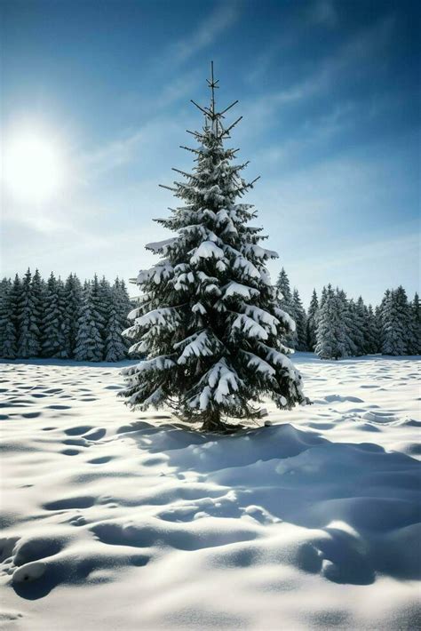 Pine Trees Or Decorated Christmas Tree Covered By Snow On Beautiful