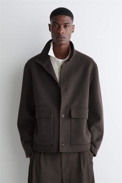 Double Faced Wool Funnel Neck Jacket Dark Brown Cos De
