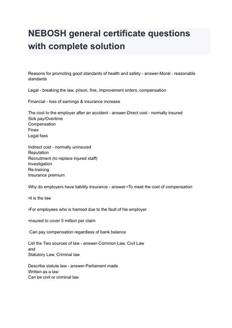 Nebosh General Certificate Questions With Complete Solution Nebosh