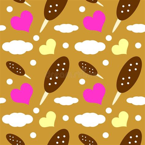 Seamless Cartoon Style Cute Pattern Wallpaper On Brown Background Stock Illustration