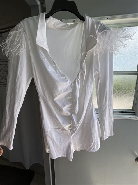 Costume Gallery White Unitard With Feathers And Sequins Dance Xchange Buyselldance Com