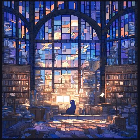 Premium Photo Vibrant Stained Glass Library Window