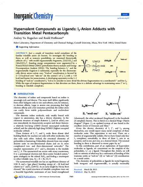 Pdf Hypervalent Compounds As Ligands I 3 Anion Adducts With Transition Metal Pentacarbonyls