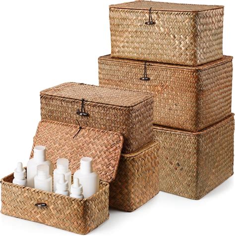 Bamboo Decorative Storage Boxes With Lids Nesting