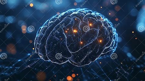 Digital Brain is Glowing and Showing Neural Connections on Dark Blue Background Stock ...