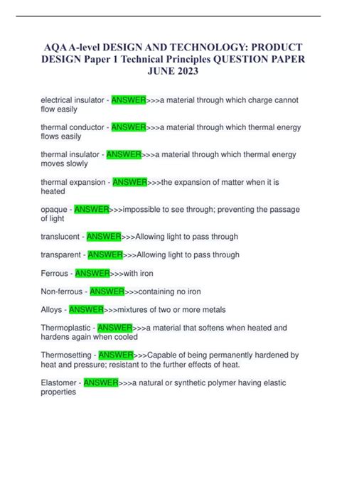 Aqa A Level Design And Technology Product Design Paper 1 Technical Principles Question Paper