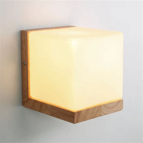 Modern Oak Wood Cube Sugar Shade Wall Lamp Bedroom Wooden Cube Wall