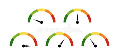 Speedometer Icons With Arrow Dashboard With Green Yellow And Red Indicators Tachometer Stock