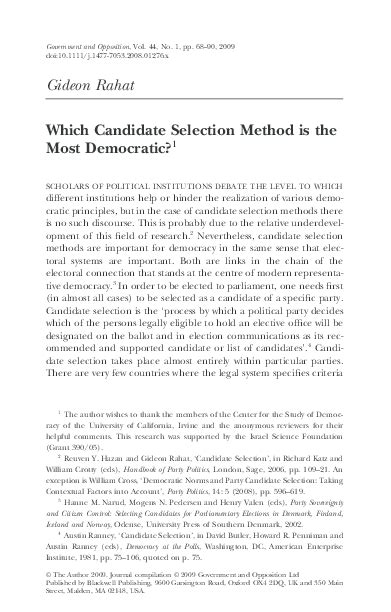 Pdf Which Candidate Selection Method Is The Most Democratic