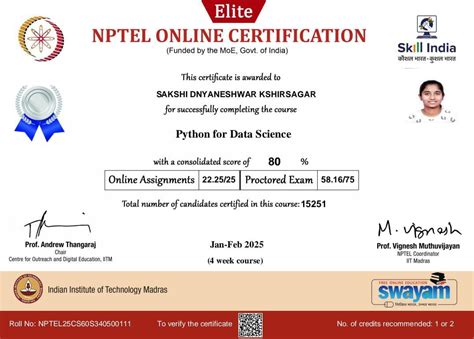 Python Datascience Nptel Silvercertification Learningneverstops Sakshi Kshirsagar