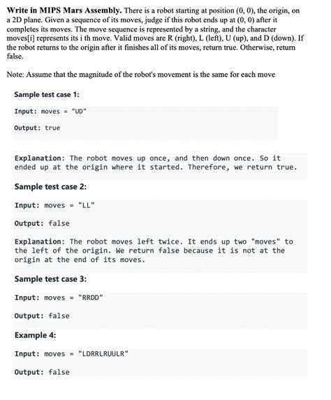 Solved Write In MIPS Mars Assembly There Is A Robot Chegg