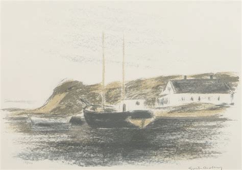 Gustav Rydberg Kustparti Med Båt Färglitografi Signerad Konst