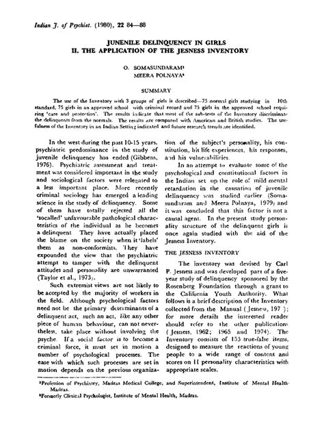 Pdf Junenile Delinquency In Girls Ii The Application Of The Jesness