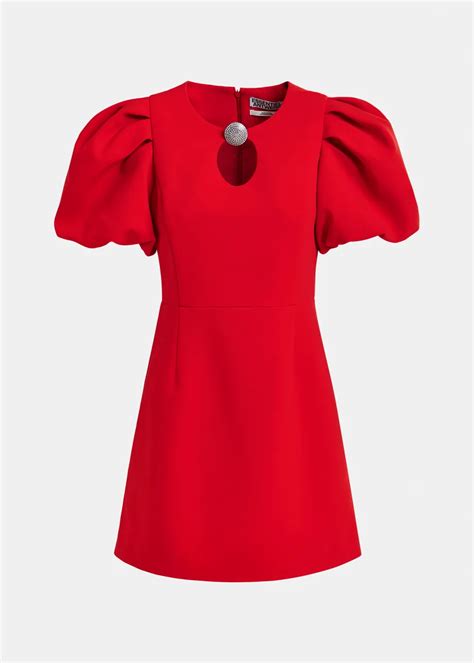 Red Mini Dress With Voluminous Sleeves And Jewel Embellishment