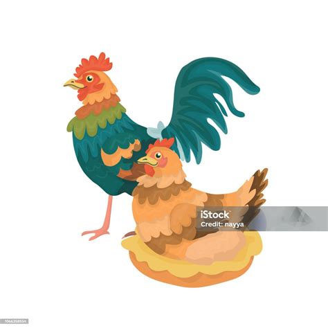 Rooster And A Hen Stock Illustration Download Image Now Agriculture