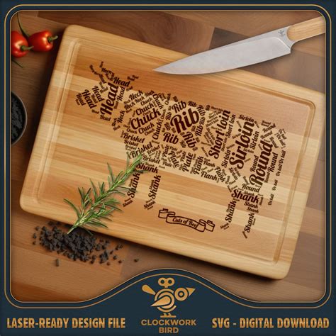 Cuts Of Beef Bbq Cutting Board Svg Vintage Laser File Etsy