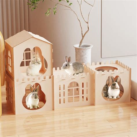 Hsszxfr Large Rabbit Castle Wooden Bunny Castle For