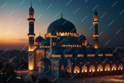 Premium Photo Night View Of An Illuminated Mosque