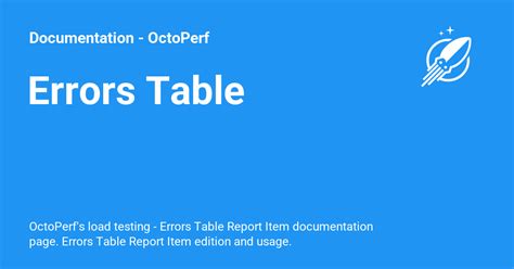 Errors Table Documentation Octoperf