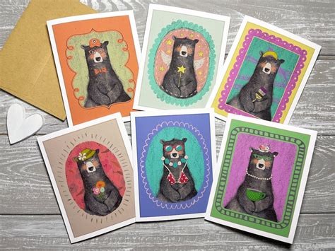 Bear Note Cards With Envelopes Blank Inside Black Bear Notecards Set