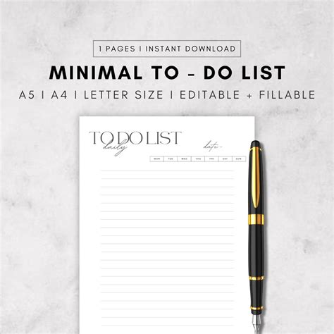 Minimal To Do List Printable Simple Tasks List Template Etsy Minimal Lettera